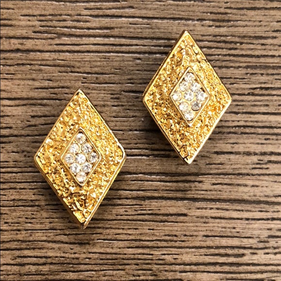 Vintage | Jewelry | Vintage Diamond Shaped Clip Earrings Rhinestone ...